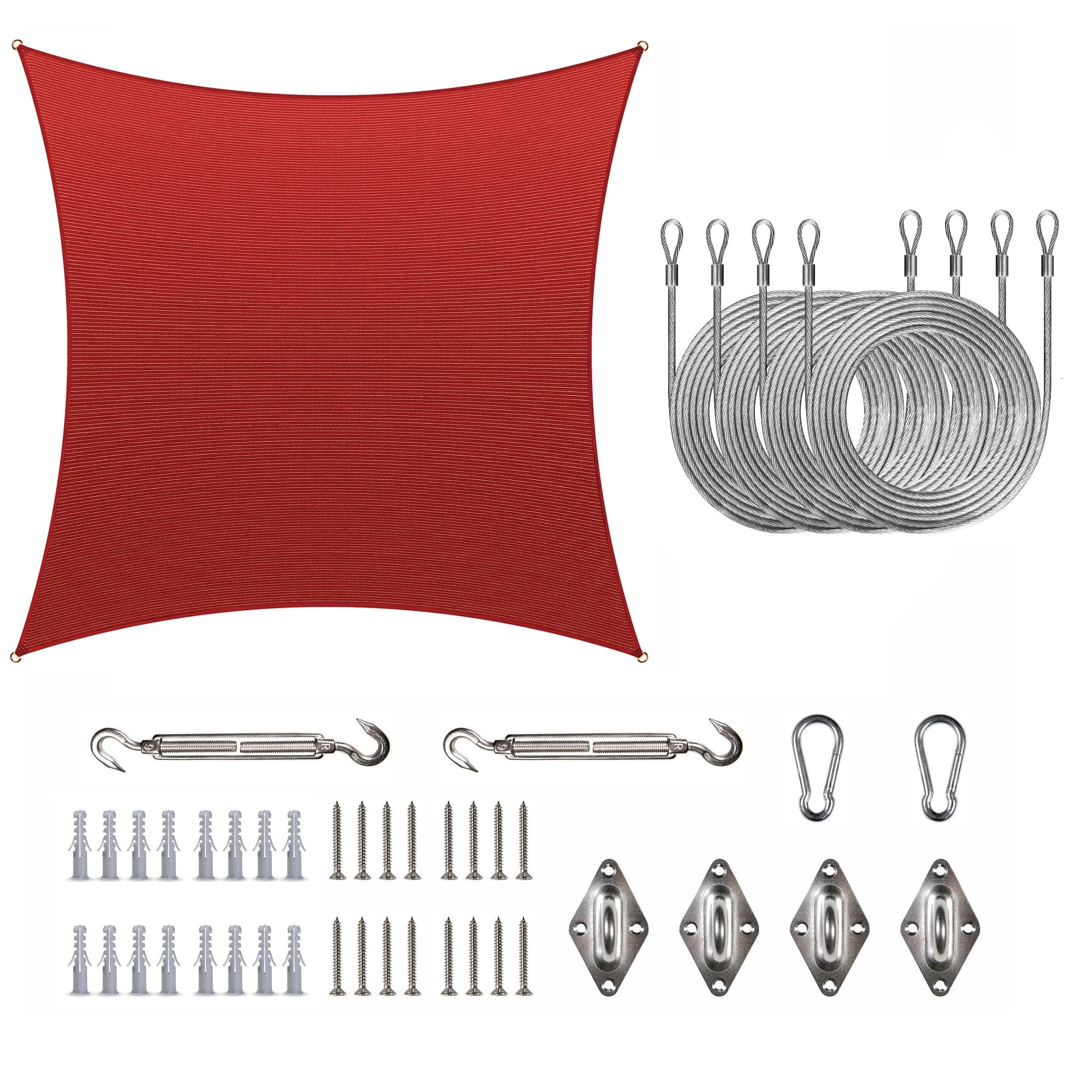 ColourTreeUSA Square Sun Shade Sail with Hardware Kit + Cable Ropes ...