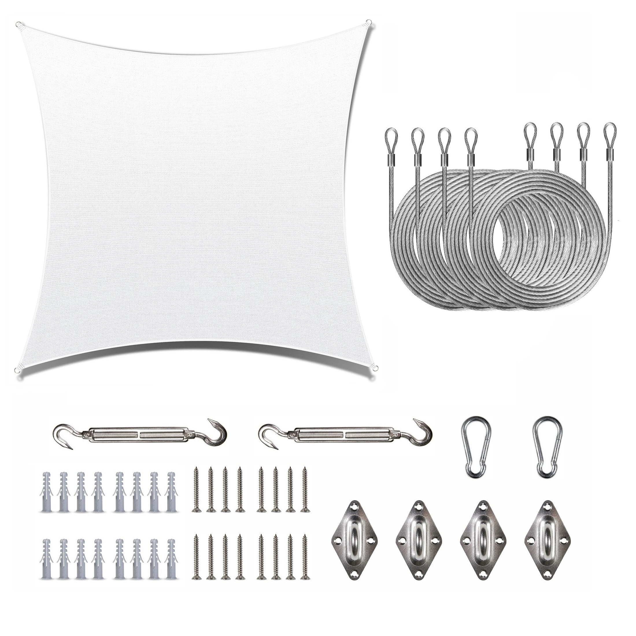 ColourTreeUSA Square Sun Shade Sail with Hardware Kit + Cable Ropes ...