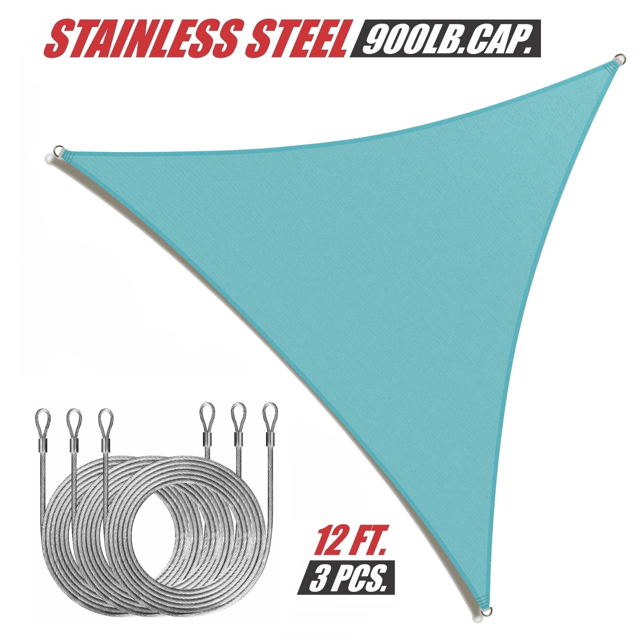 ColourTreeUSA Triangle Sun Shade Sail w/Cable Ropes HDPE Mesh Fabric ...