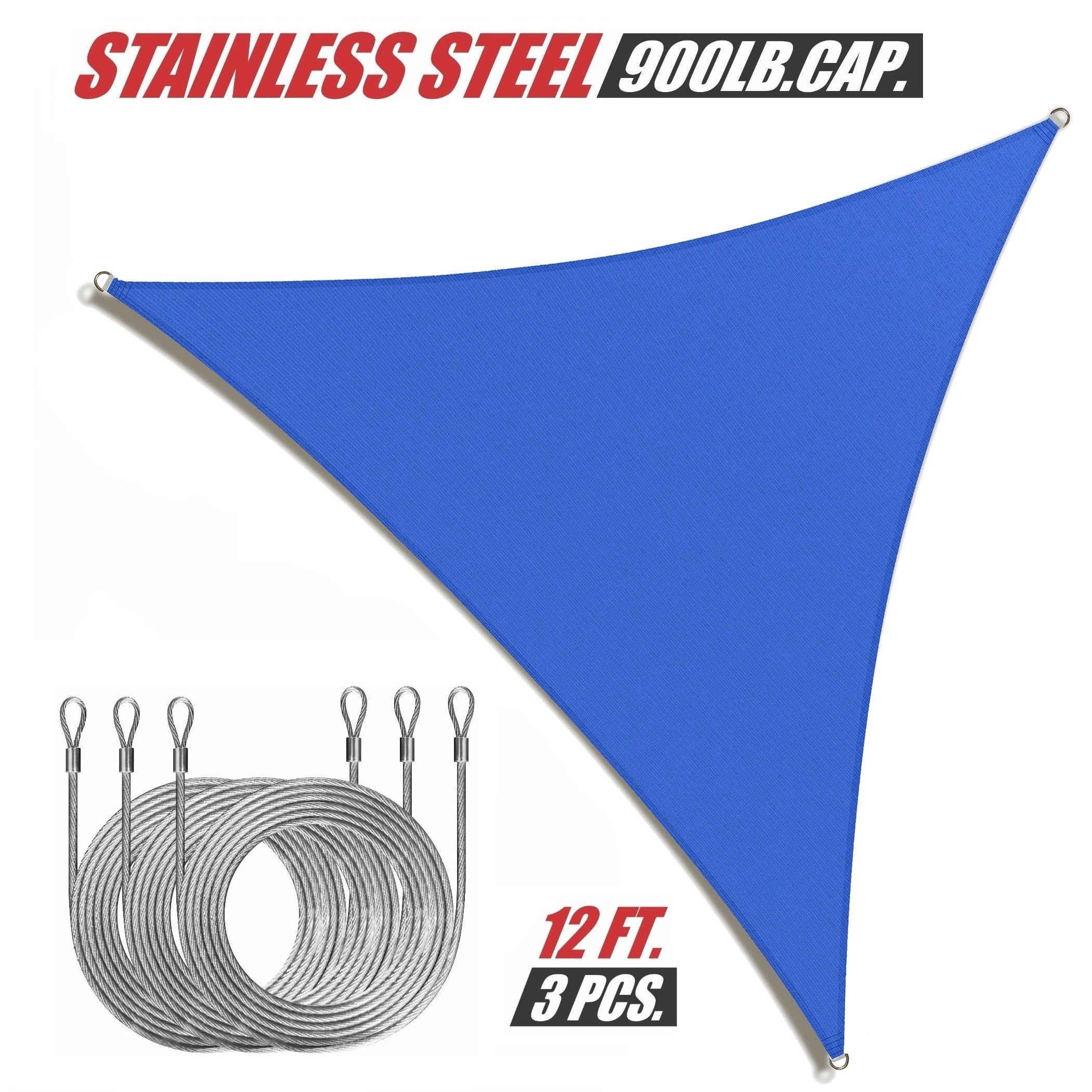 ColourTreeUSA Triangle Sun Shade Sail w/Cable Ropes HDPE Mesh Fabric ...