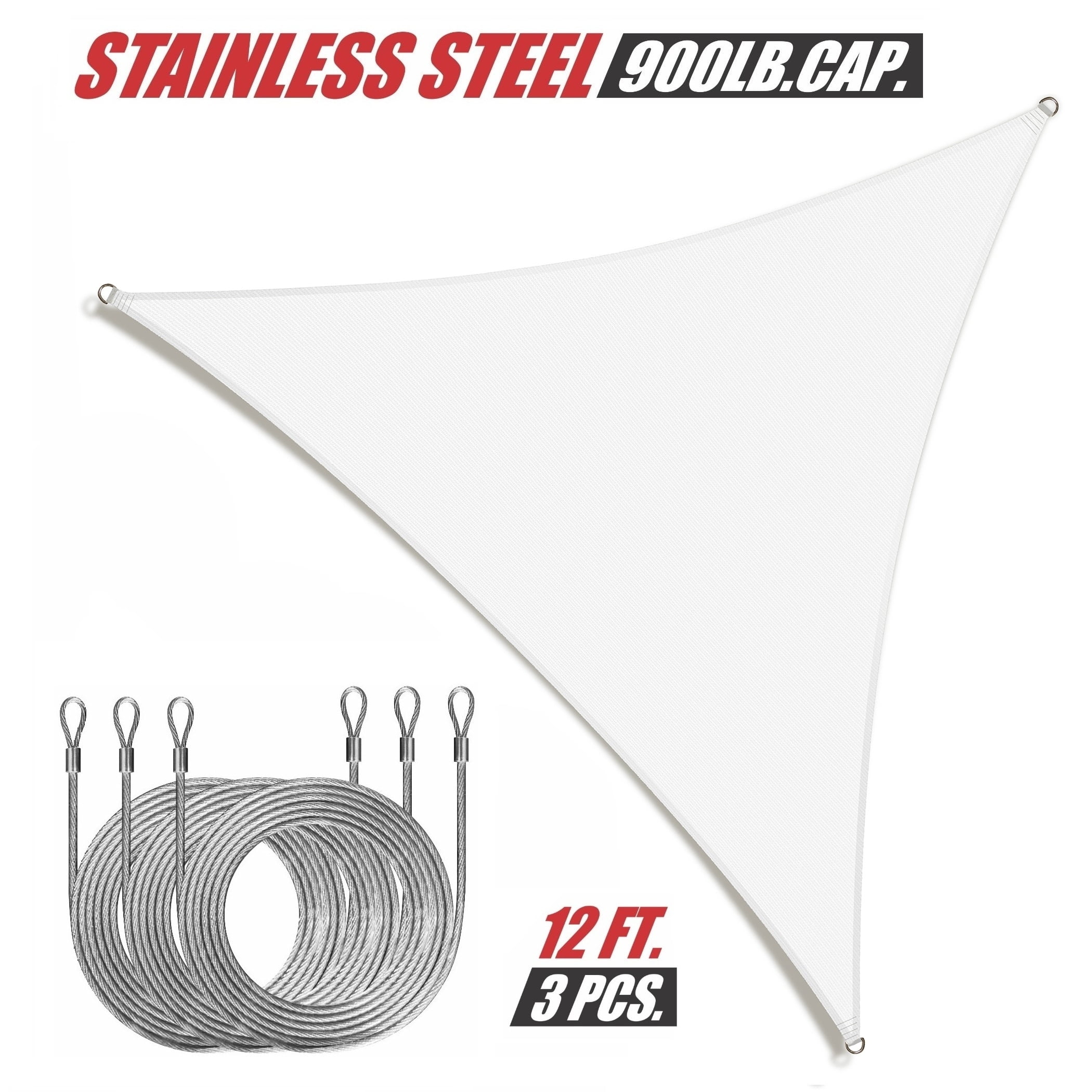 ColourTreeUSA Triangle Sun Shade Sail w/Cable Ropes HDPE Mesh Fabric ...