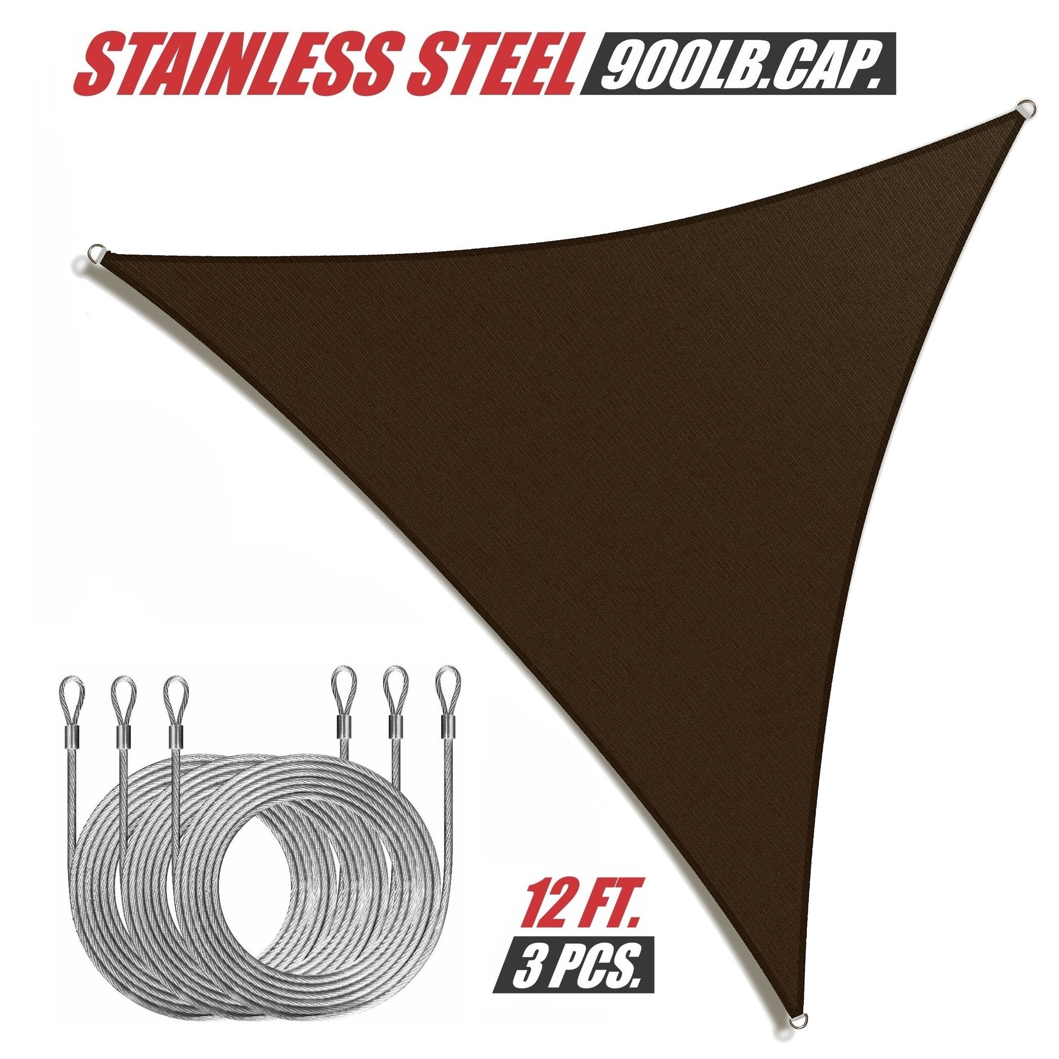 ColourTreeUSA Triangle Sun Shade Sail w/Cable Ropes HDPE Mesh Fabric ...