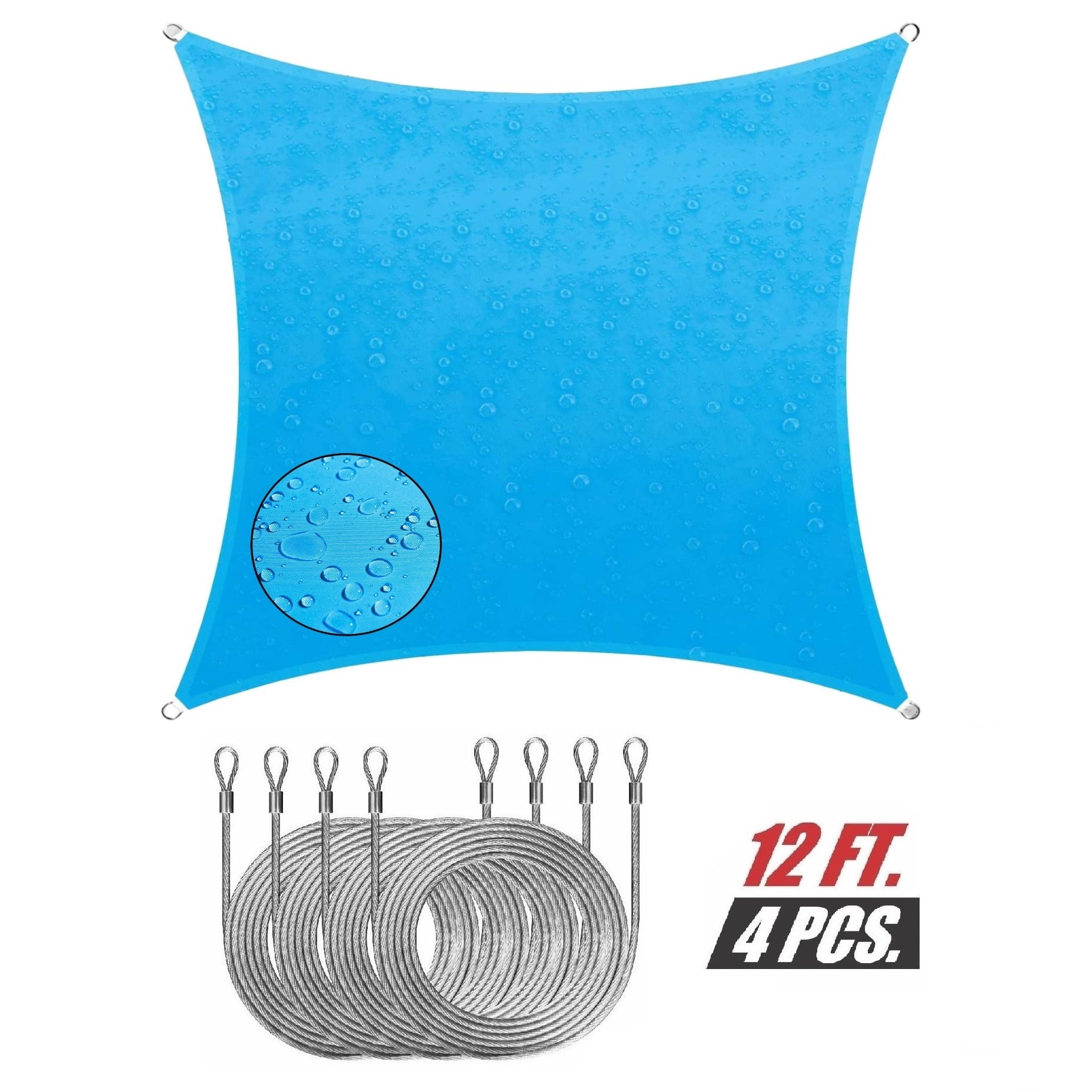 ColourTreeUSA Waterproof Square Sun Shade Sail w/Cable Ropes HDPE Mesh ...