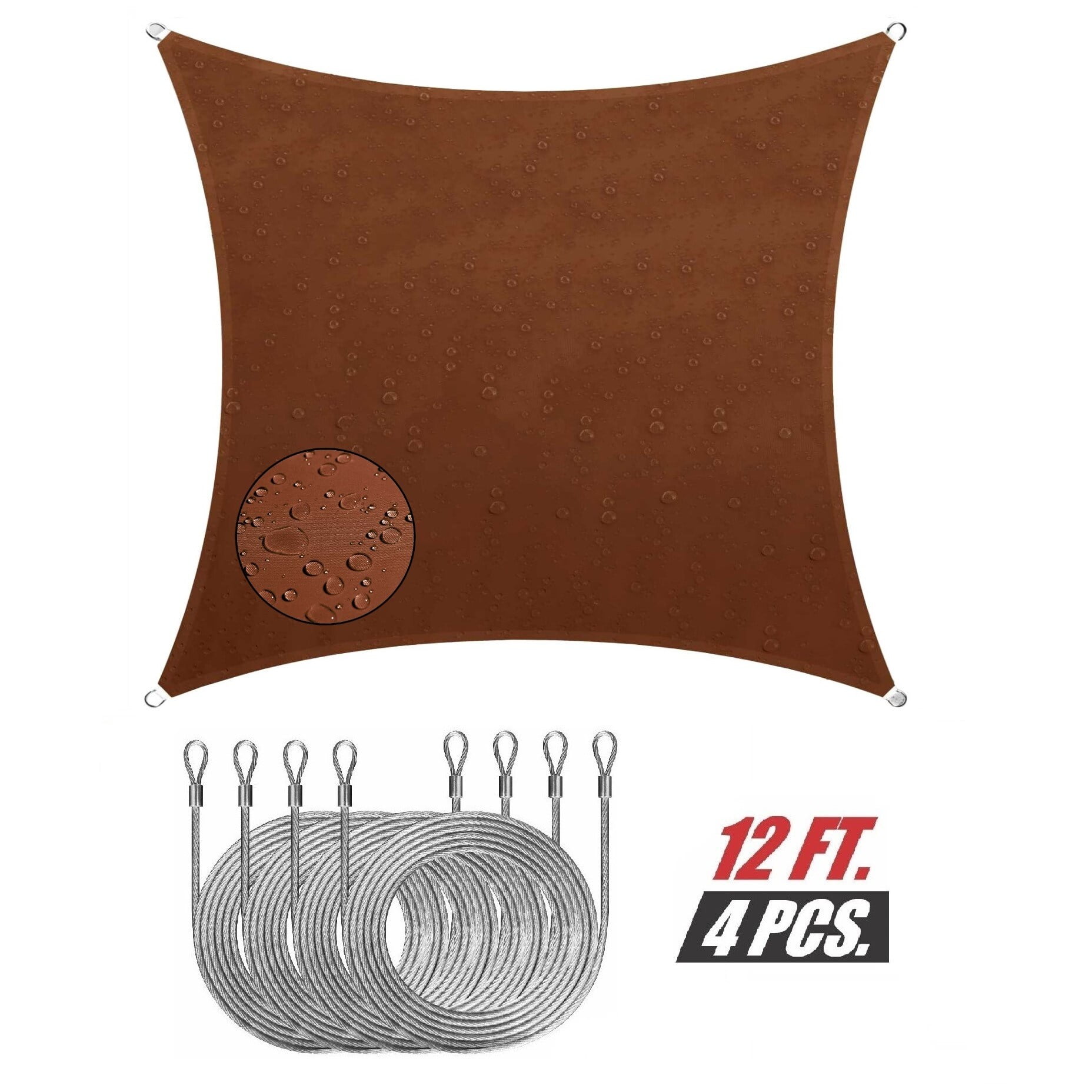 ColourTreeUSA Waterproof Square Sun Shade Sail w/Cable Ropes HDPE Mesh ...