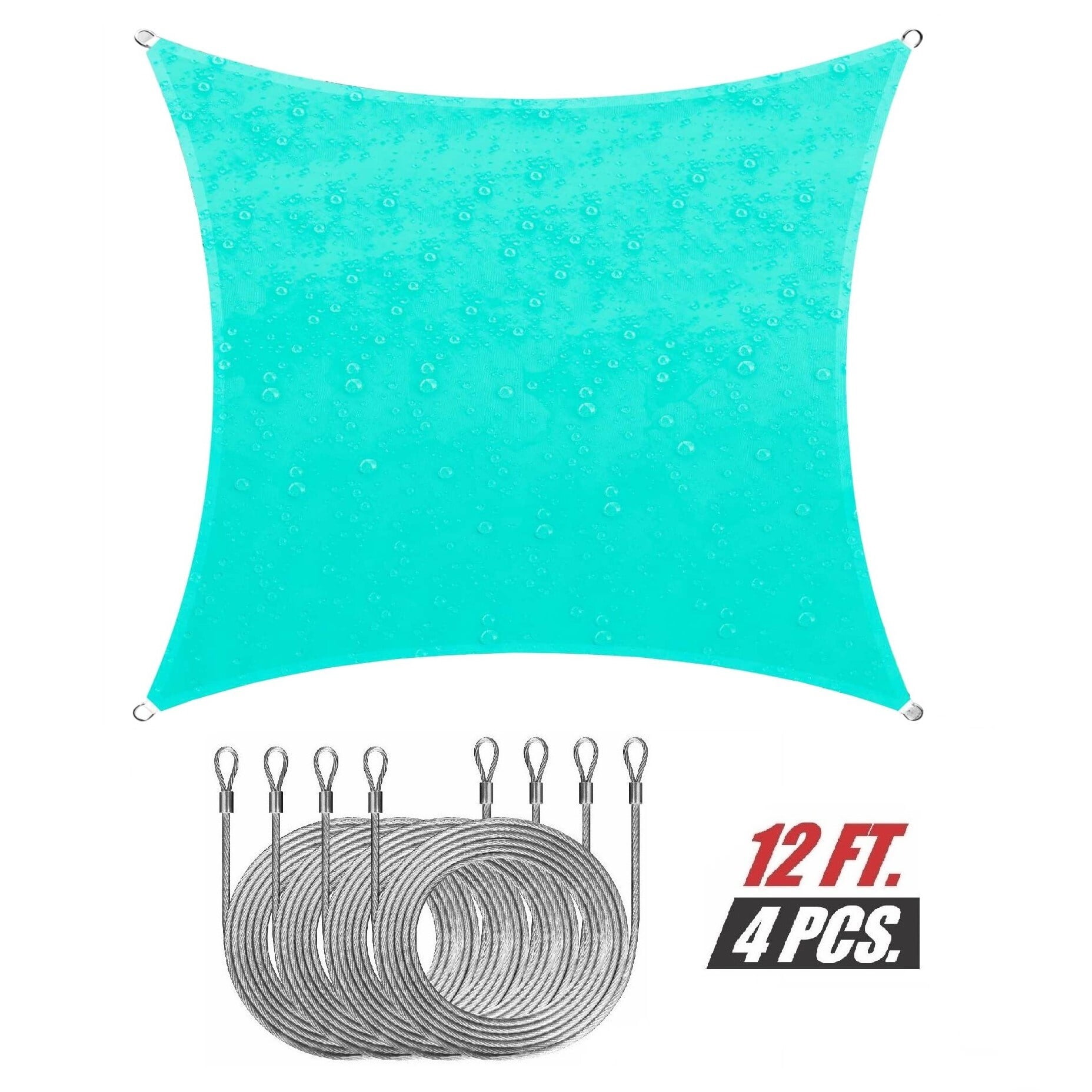ColourTreeUSA Waterproof Square Sun Shade Sail w/Cable Ropes HDPE Mesh ...