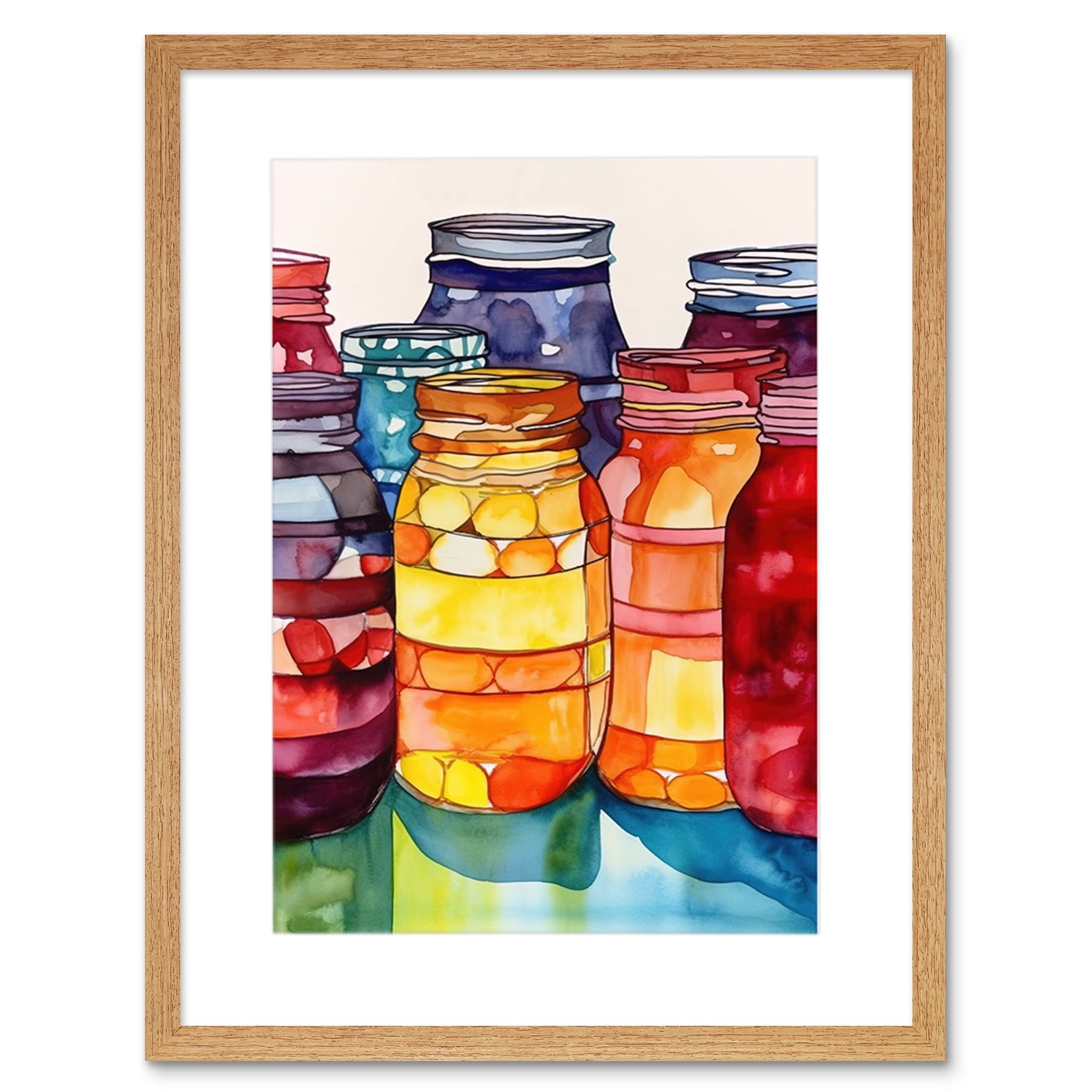 Coloured Glass Canning Jars Still Life Watercolour Painting Artwork ...