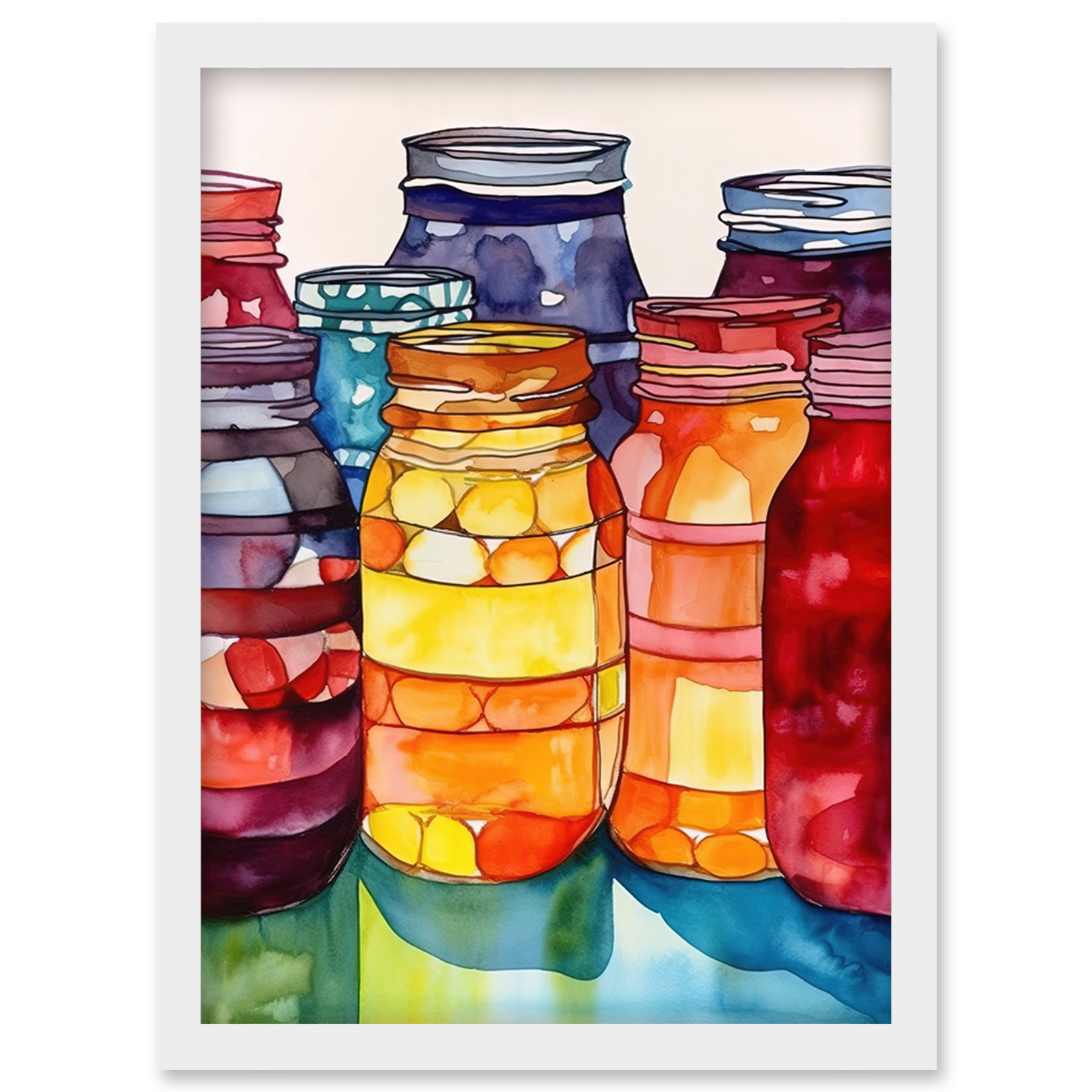 Coloured Glass Canning Jars Still Life Watercolour Painting Artwork ...