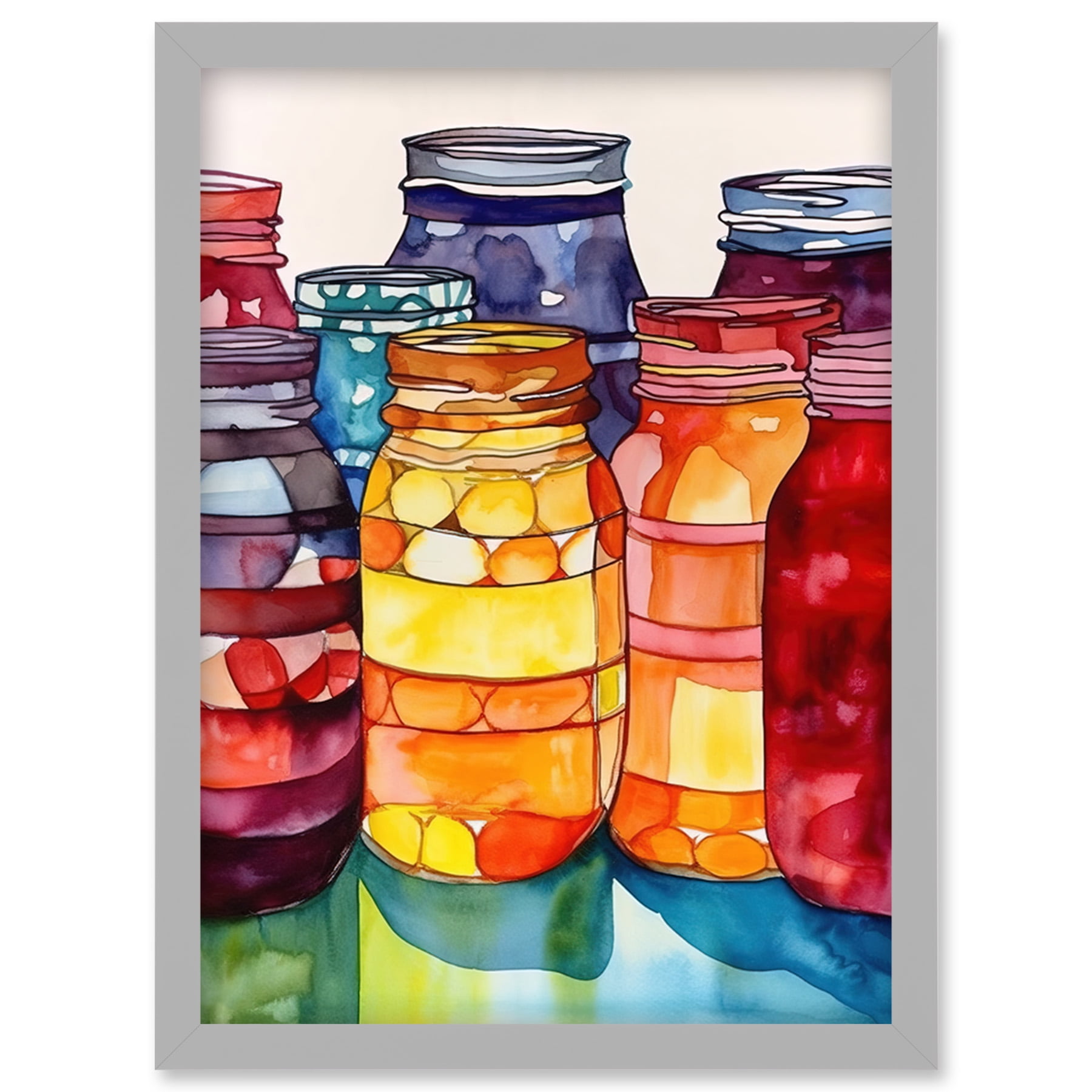 Coloured Glass Canning Jars Still Life Watercolour Painting Artwork ...