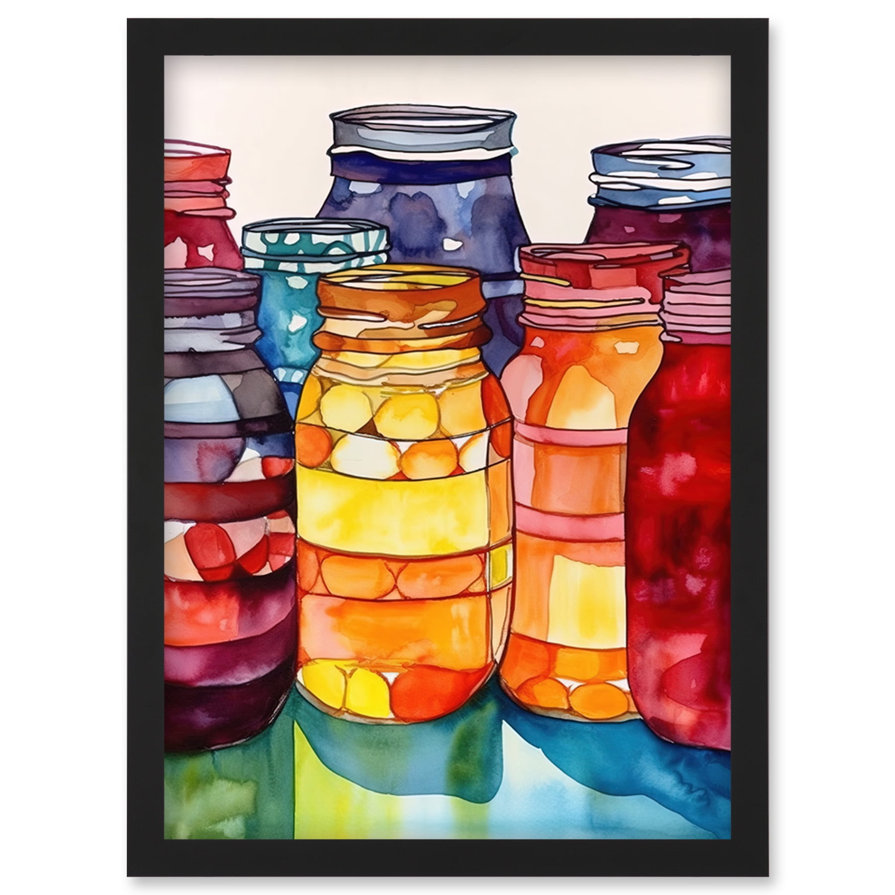 Coloured Glass Canning Jars Still Life Watercolour Painting Artwork ...