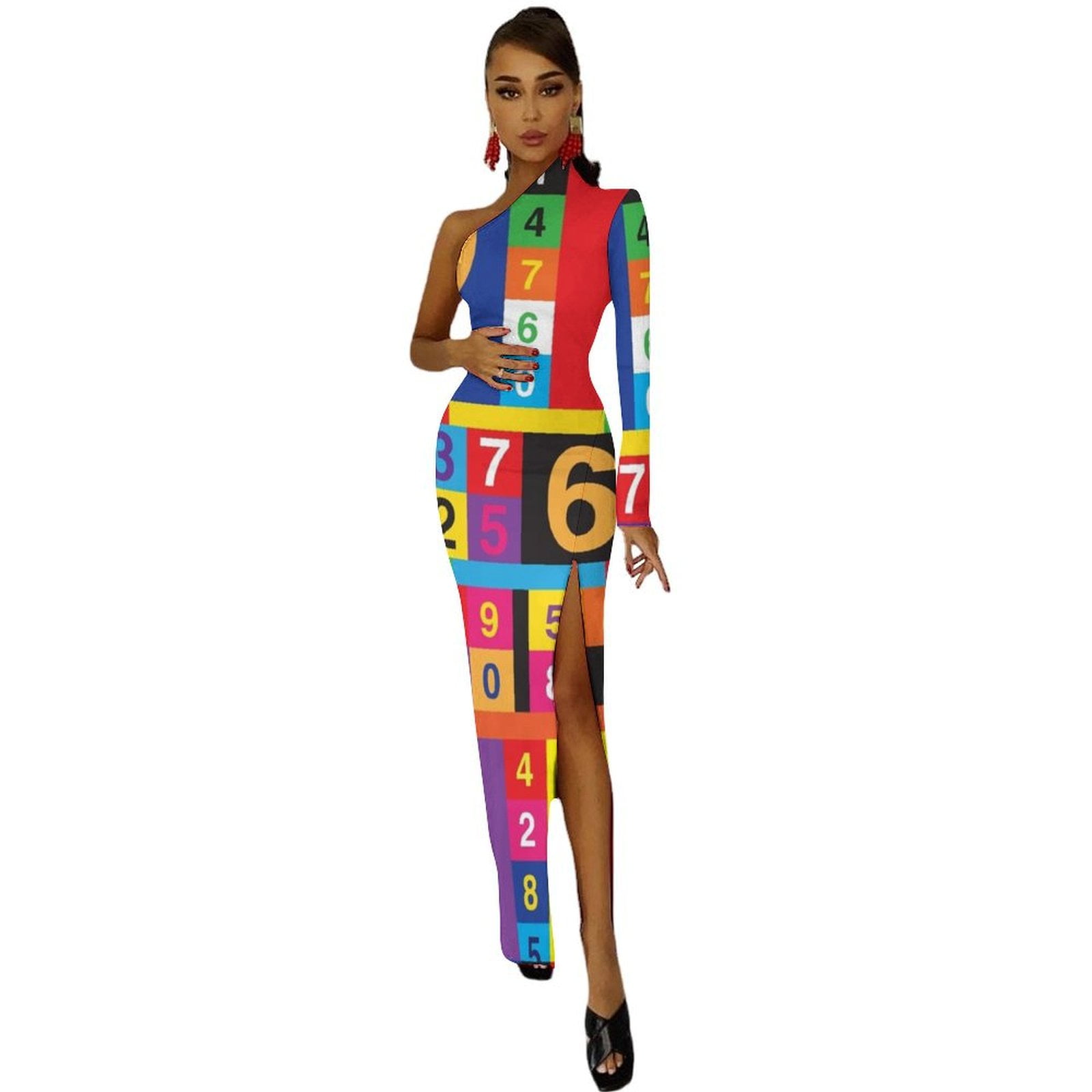 Coloured Numbers Half Dleeve Split Dress Long dresses cute dress ...