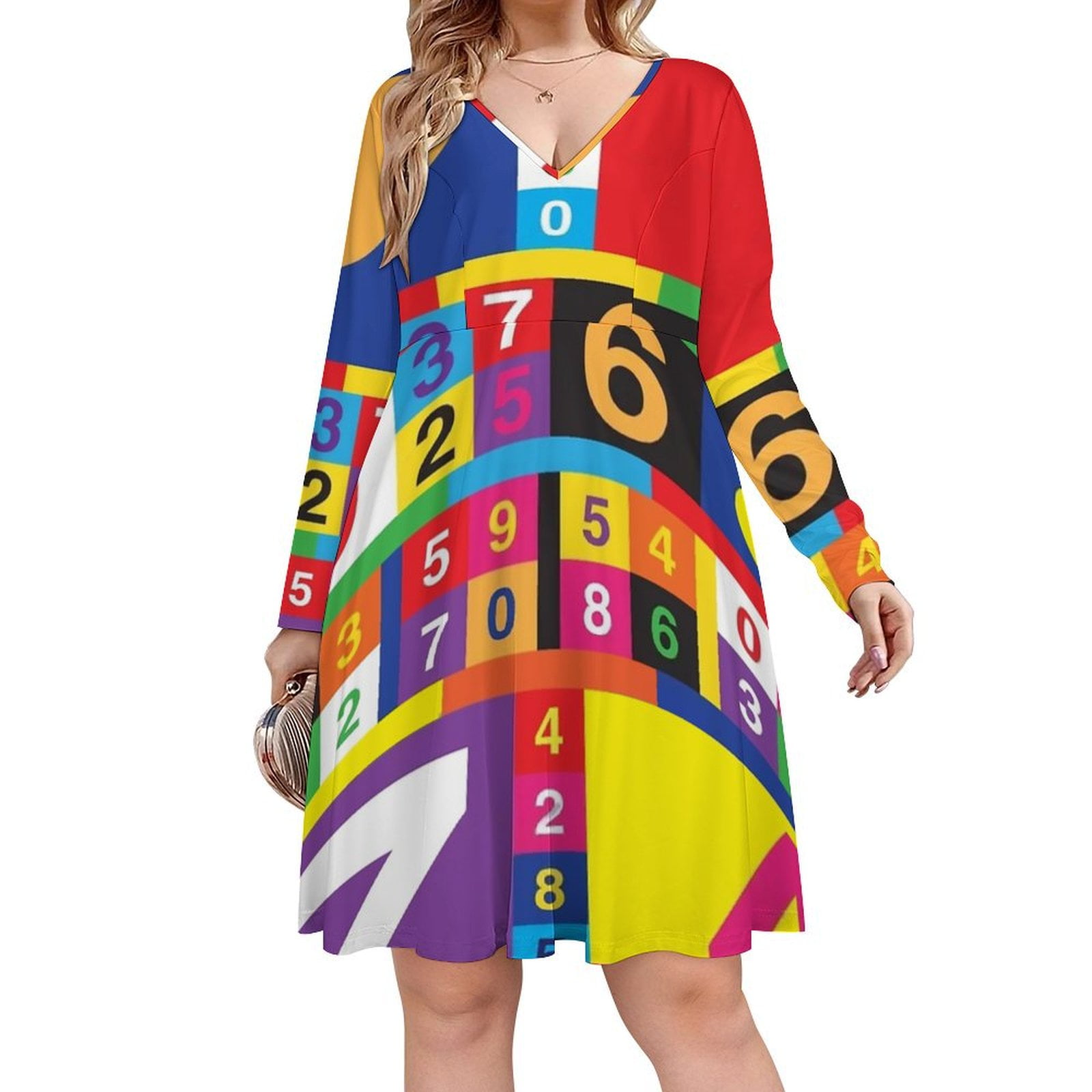 Coloured Numbers Long Sleeve Dresses For Women Vintage Elegant Party ...