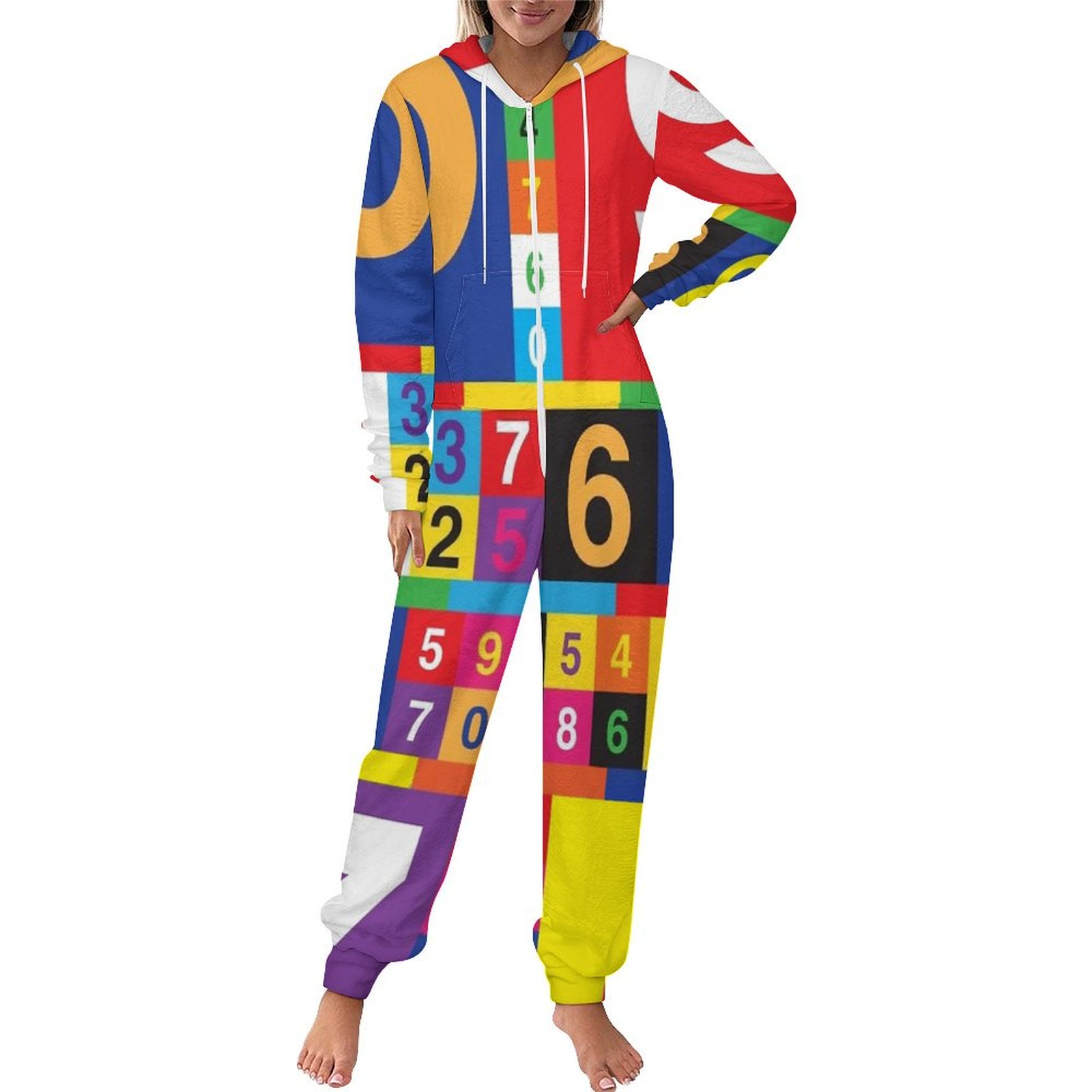 Coloured Numbers Plush Jumpsuits Pajamas Men Women Plush Pajamas Winter ...