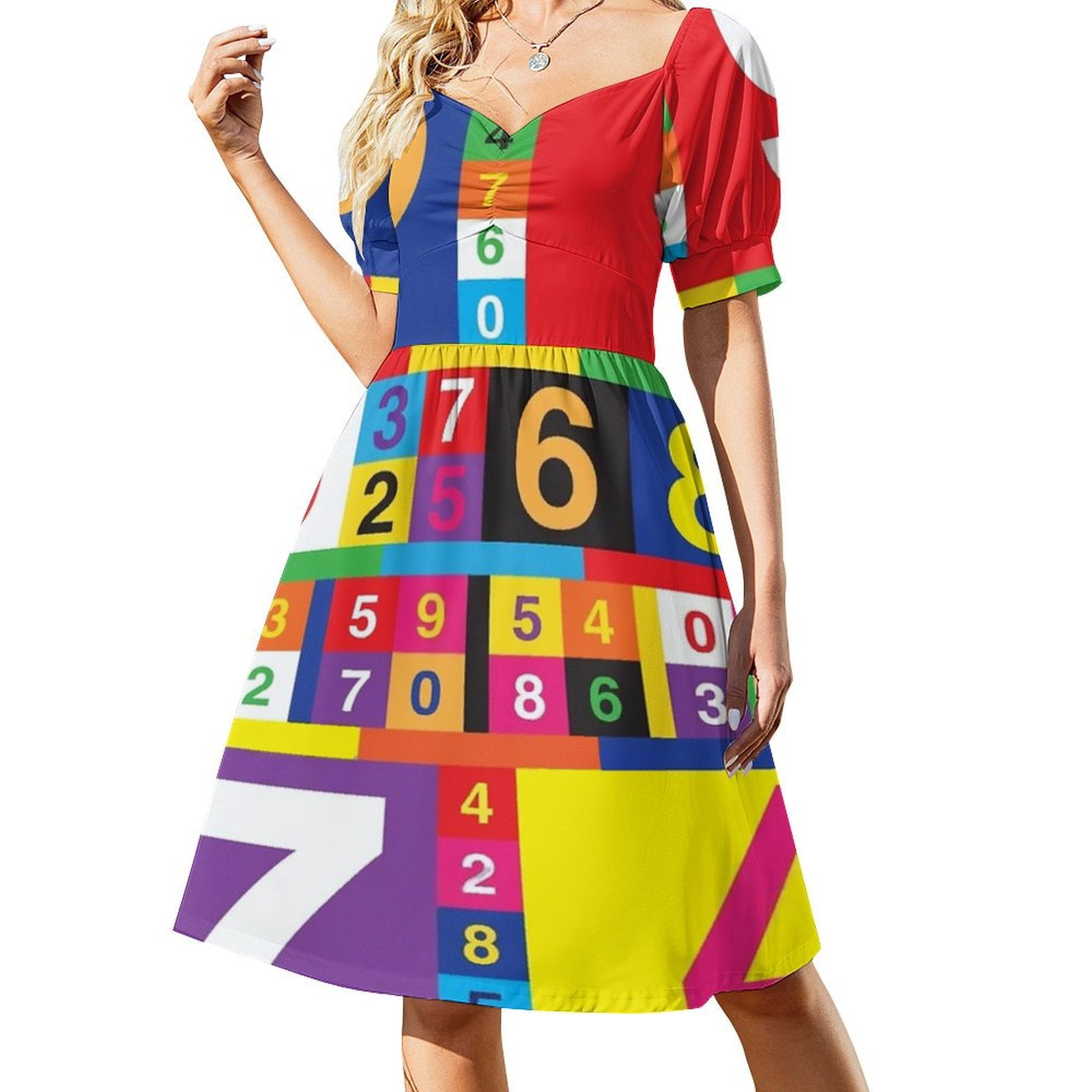 Coloured Numbers Short Sleeve Dress Clothes Women's Summer Dress ...