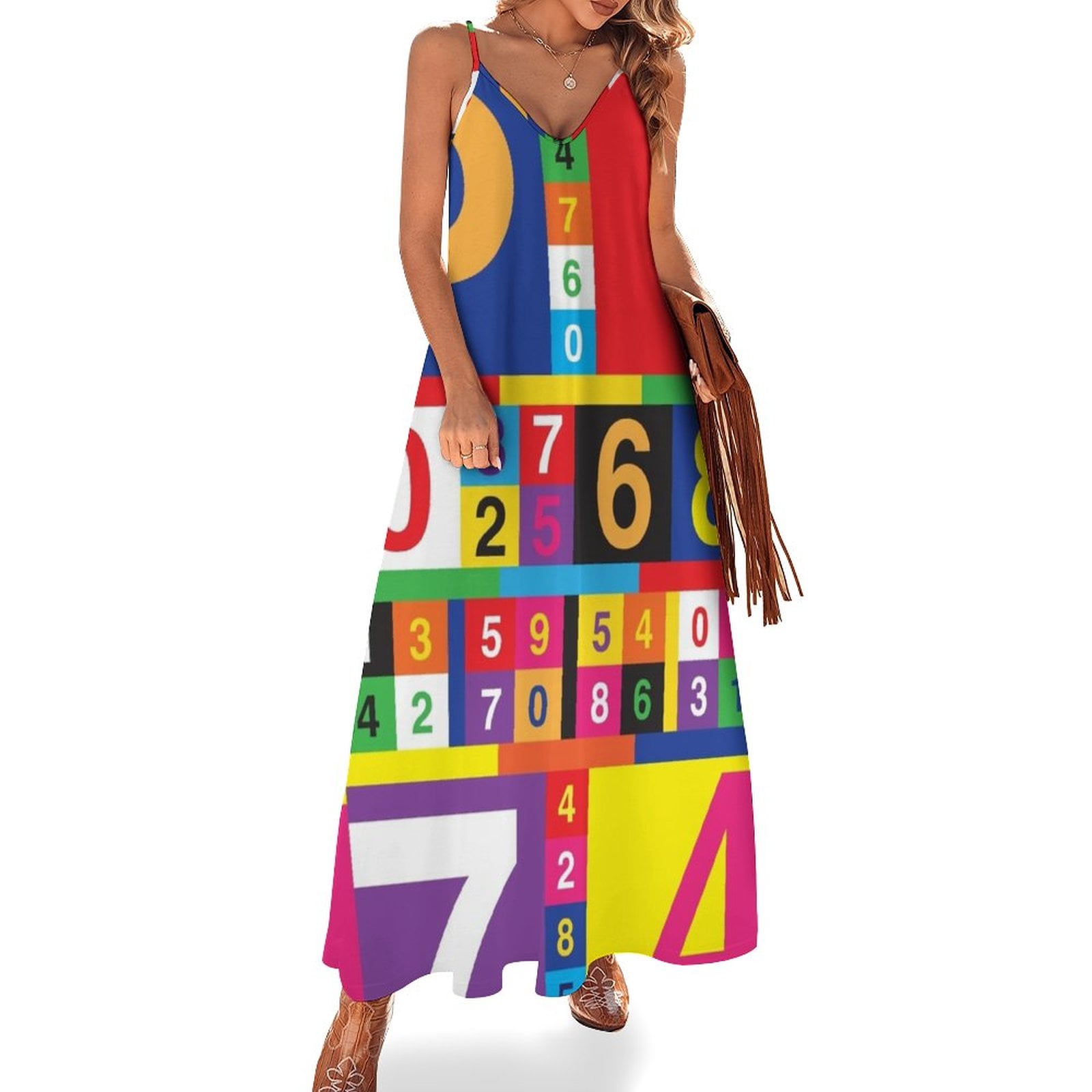 Coloured Numbers Sleeveless Dress women formal occasion dresses summer ...