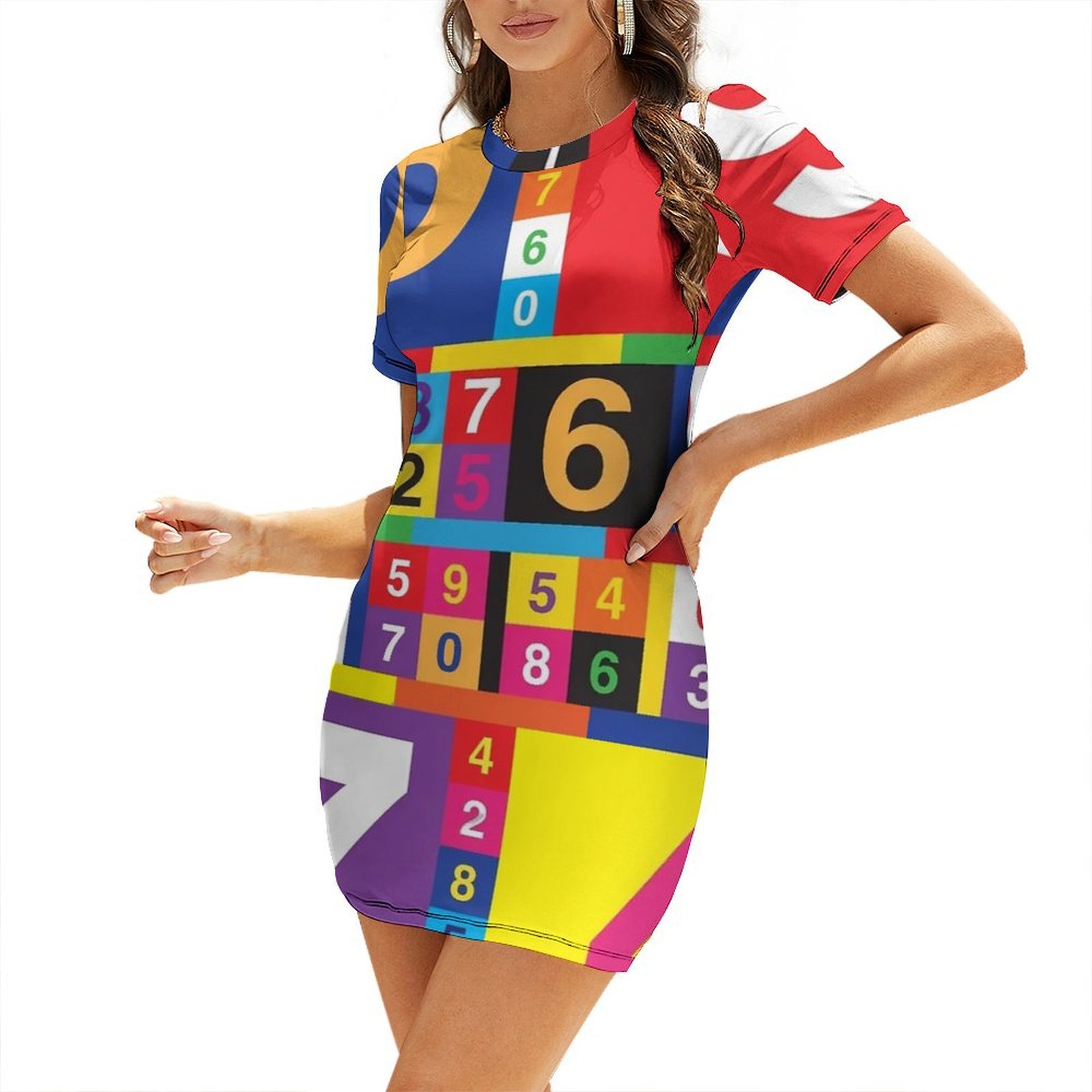 Coloured Numbers Sweet Elegant Short Sleeves Dress Women Korean Kawaii ...