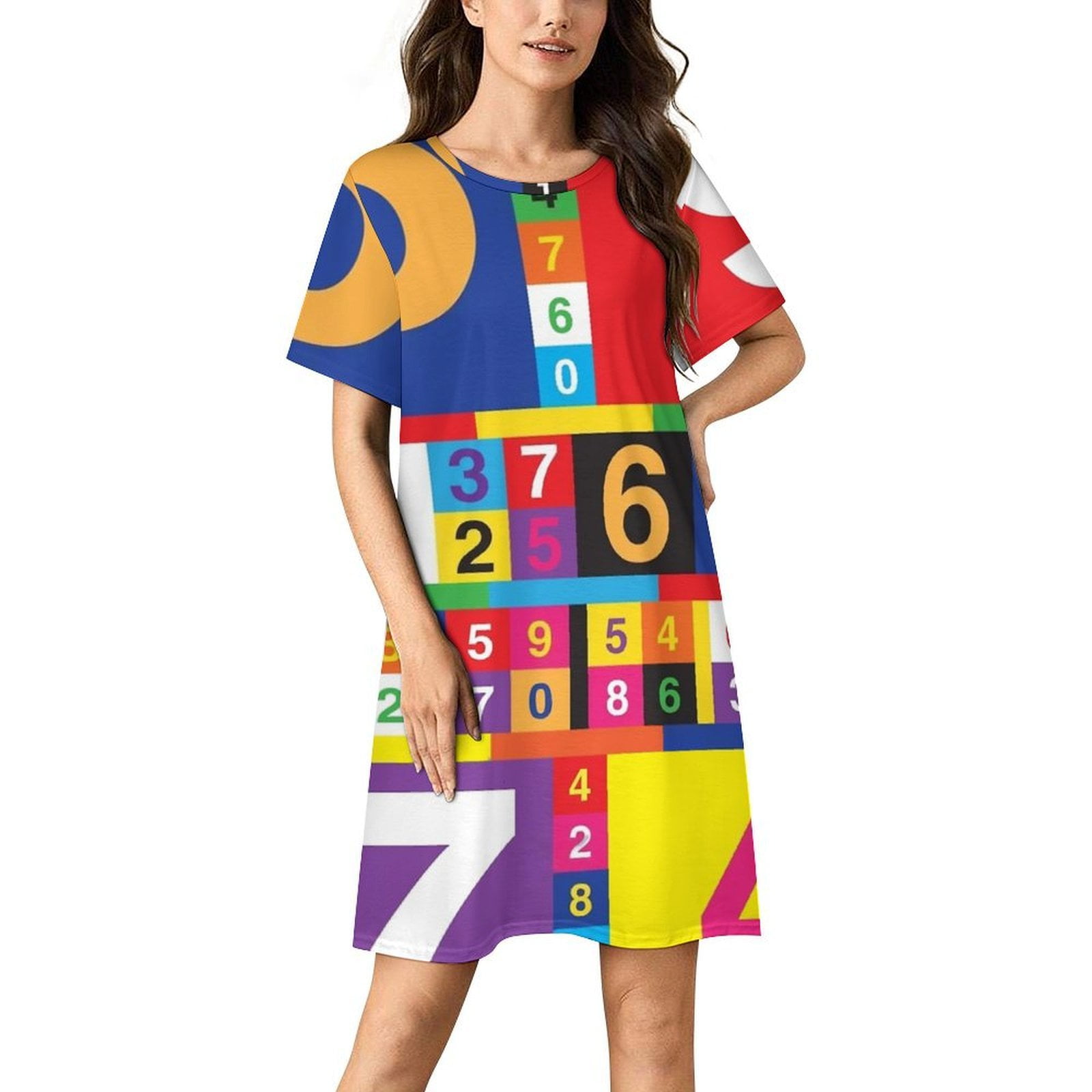 Coloured Numbers Women Nightgown Sleepwear Short Sleeves For Vacations ...