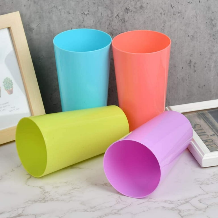 Coloured Plastic Cups 12 Pack 260ml 9 fl oz Reusable Drinking Tumblers in 4 Colours Hard Plastic Drinkware for Parties Camping BBQs Picnics