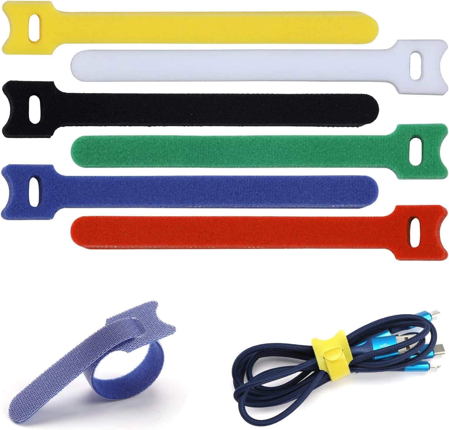 Coloured Velcro Cable Ties,48Pcs Reusable Cord Organiser Adjustable ...