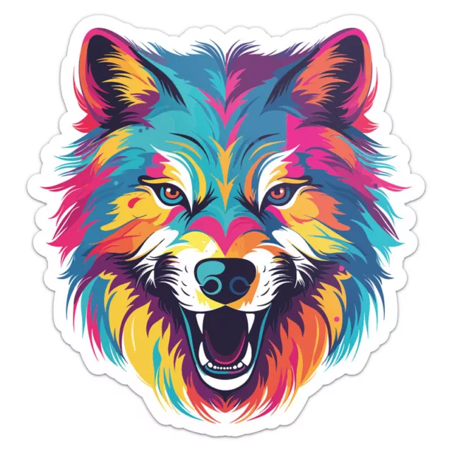 Colourful Angry Wolf Animal Sticker Phone Decal Water Bottle Stickers ...