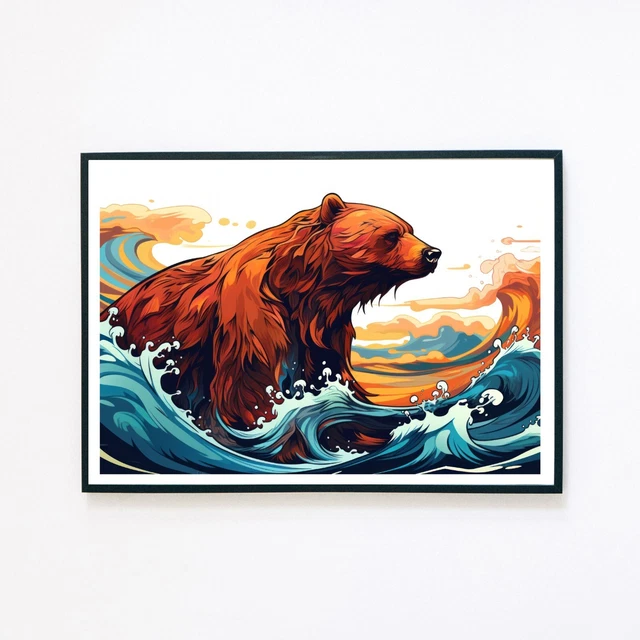 Colourful Bear River Waves Landscape Illustration 7X5 Wall Decor Art ...