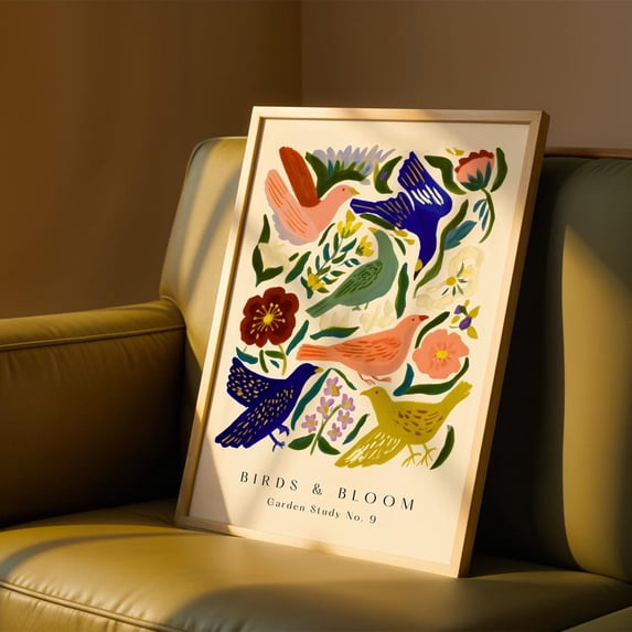 Colourful Bird And Floral Wall Print, Botanical Spring Birds Poster ...