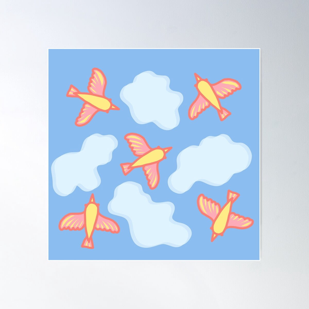 Colourful Birds Fly High In The Sky Poster Wall Art, Modern Wall Decor ...