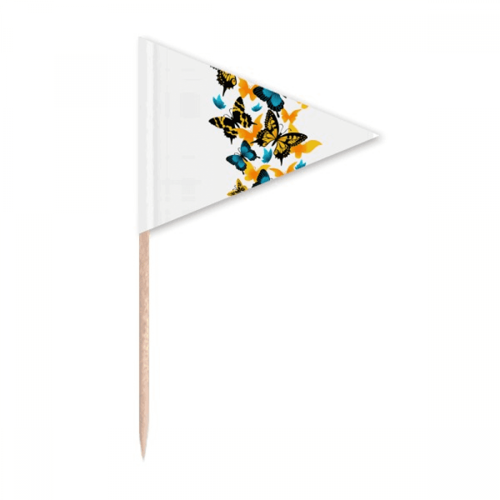 Colourful Blue Yellow Flower Toothpick Triangle Cupcake Toppers Flag ...