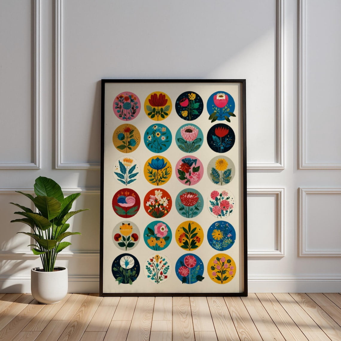 Colourful Botanical Circle Folk Floral Modern Garden Poster Unframed ...