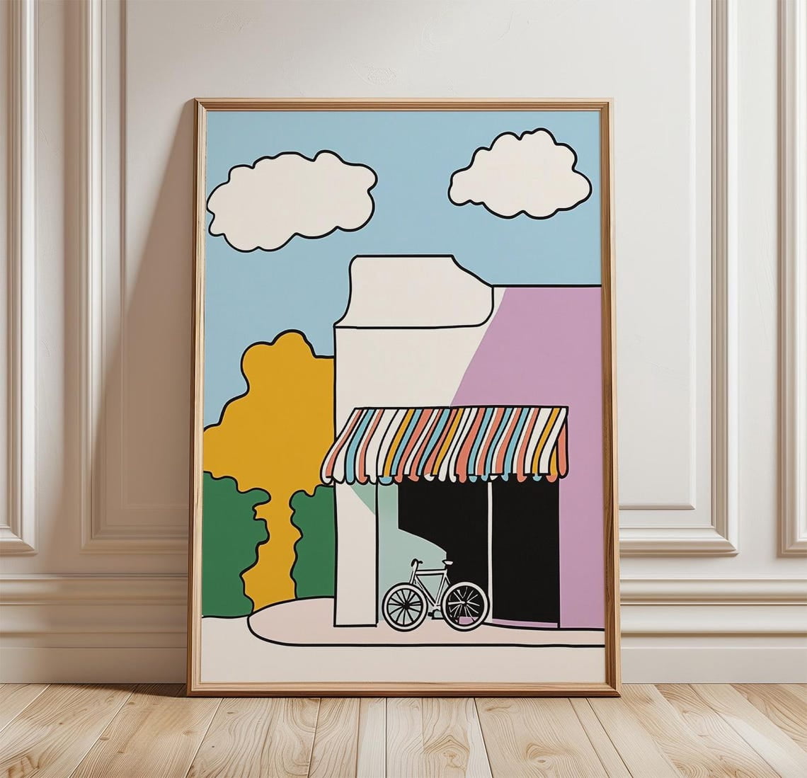 Colourful Cafe Street Minimalist Line Art Modern Urban Wall Decor ...