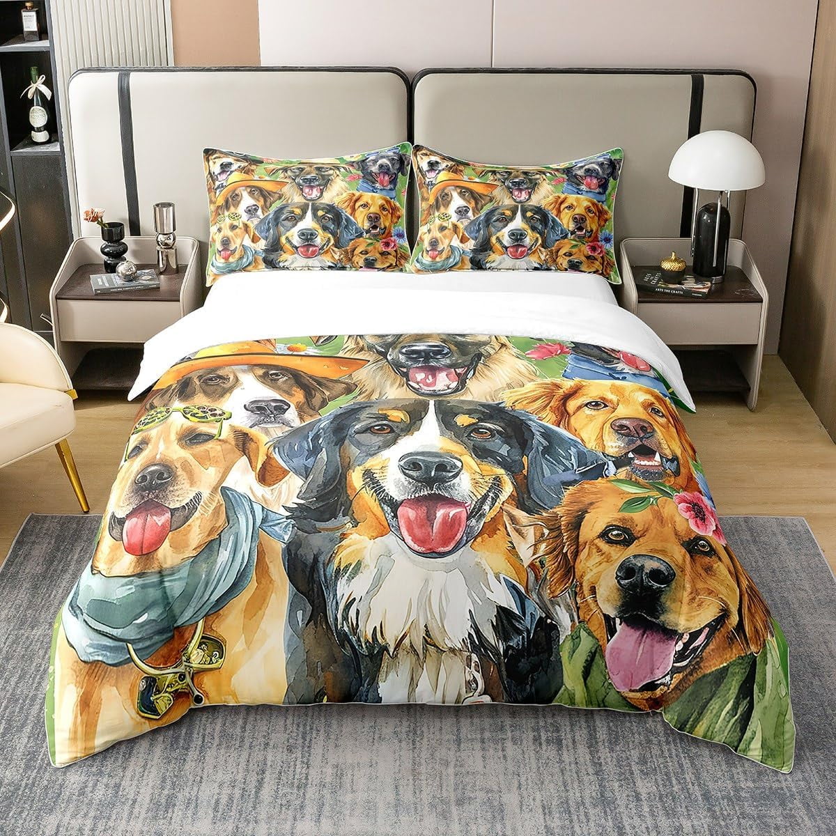 Colourful Cartoon Dog Duvet Cover Cute Puppy Bedding Set Dog Pet Lover ...