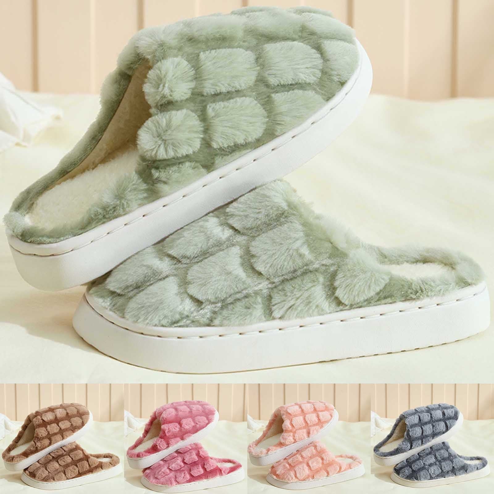 Colourful Checkered Pattern Slippers For Women Fuzzy House Slip On ...