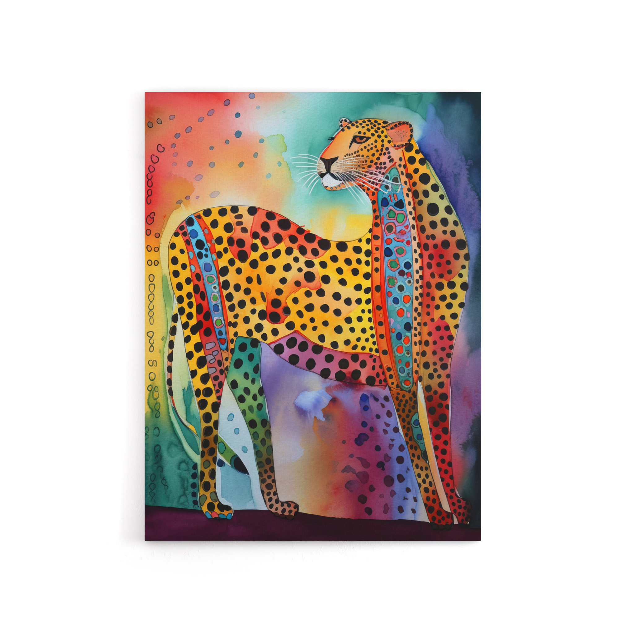 Colourful Cheetah Folk Art Watercolour Canvas Wall Art Print 12X16 ...