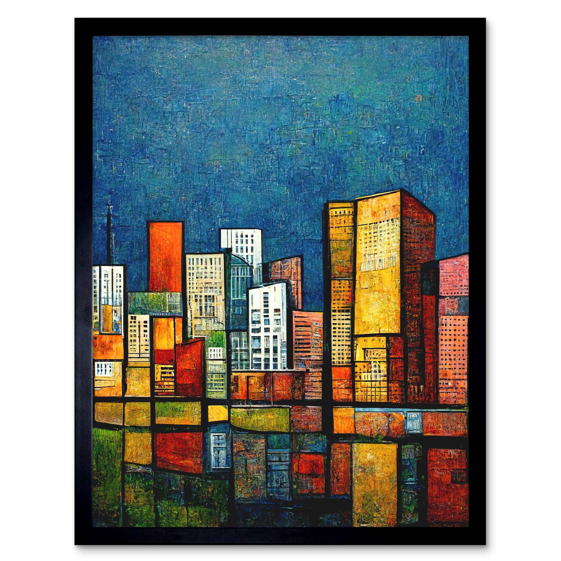 Colourful Cityscape Building Blocks Reflecting On Water Art Print ...