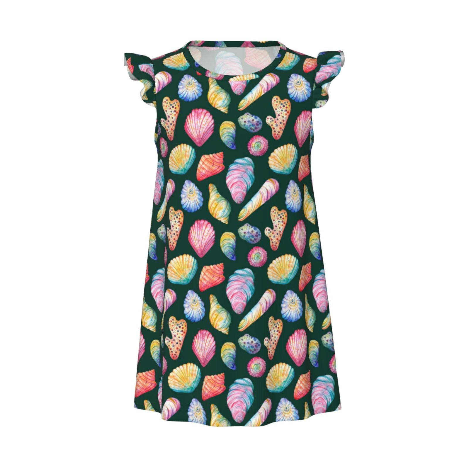 Colourful Conch Shell Girls Nightgown, Flutter Short Sleeves Night ...