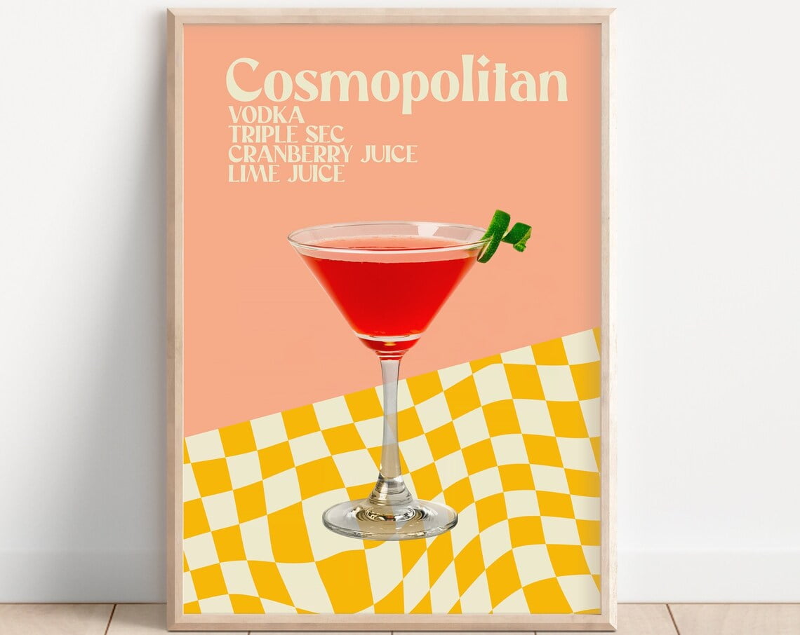 Colourful Cosmopolitan Cocktail Print - Retro, 70S Aesthetic, Bright ...