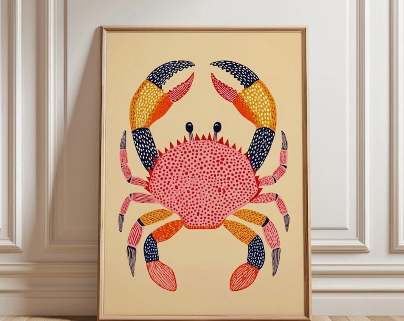 Colourful Crab Folk Art Illustration Coastal Wall Art Poster Vintage ...
