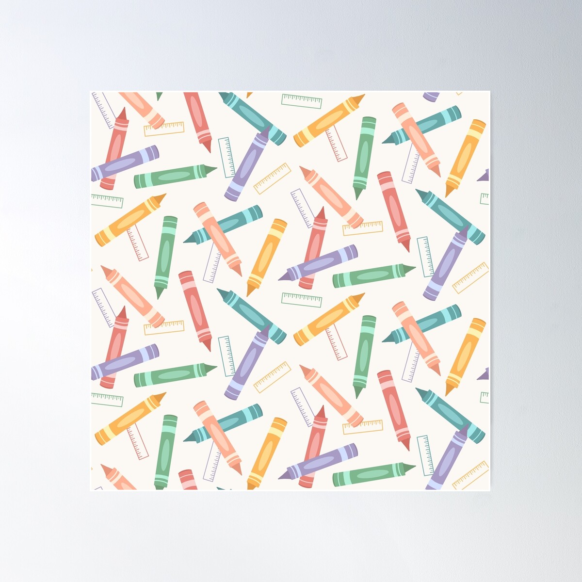Colourful Crayons And Rulers Back To School Design On Cream Poster Wall ...