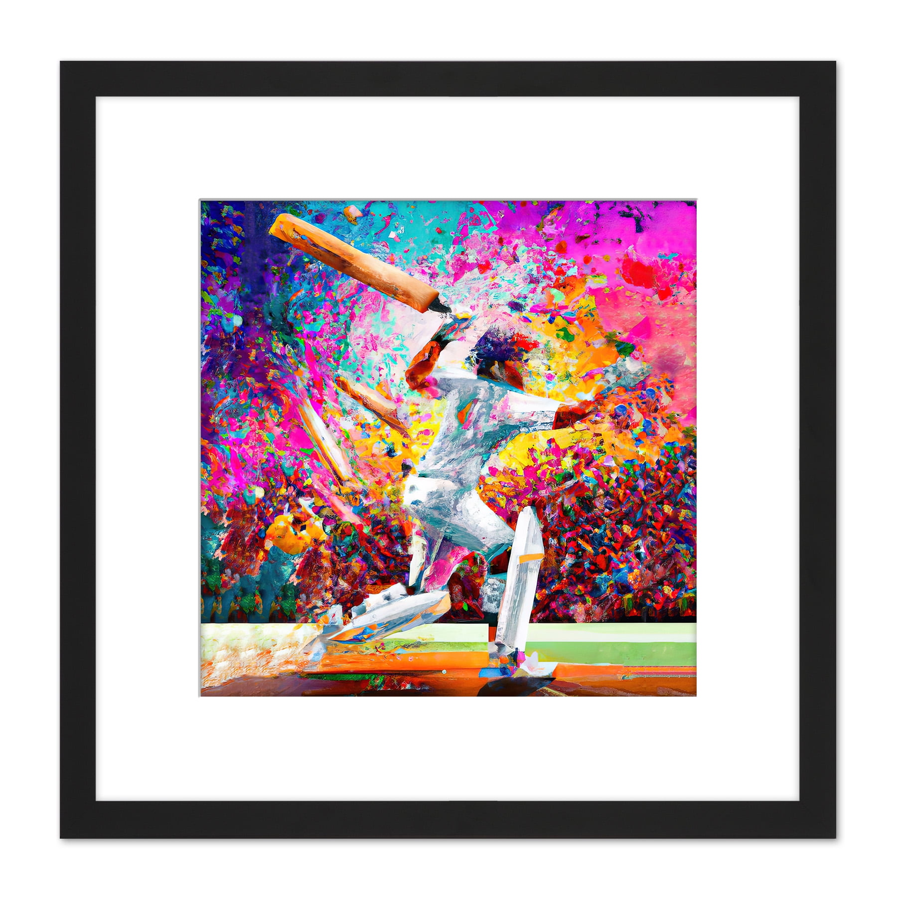 Colourful Cricket Batsman Vibrant Modern Pink Splatter Oil Painting ...