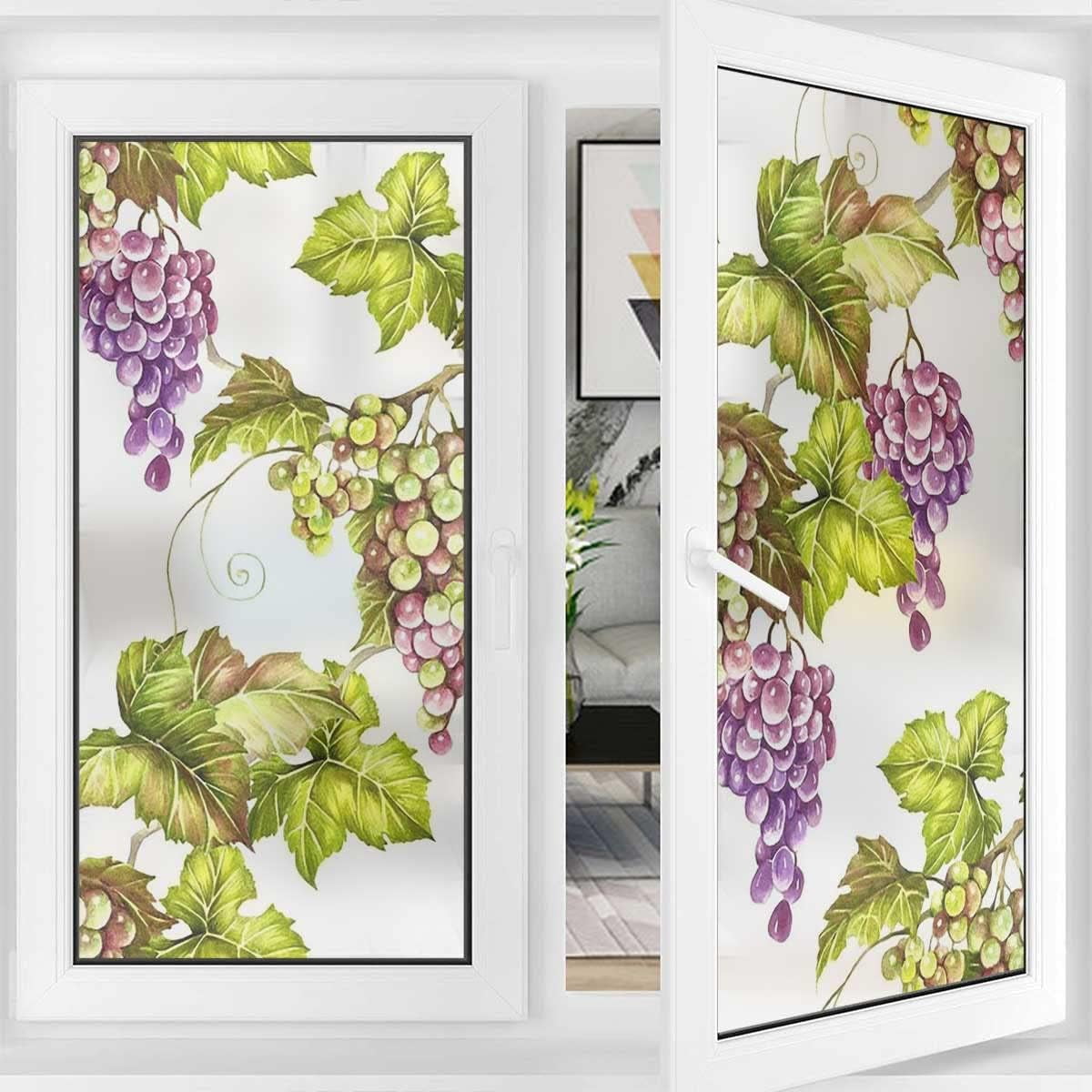 Colourful Decorative Window Film Grapes On A Vine With Leaves Etched ...