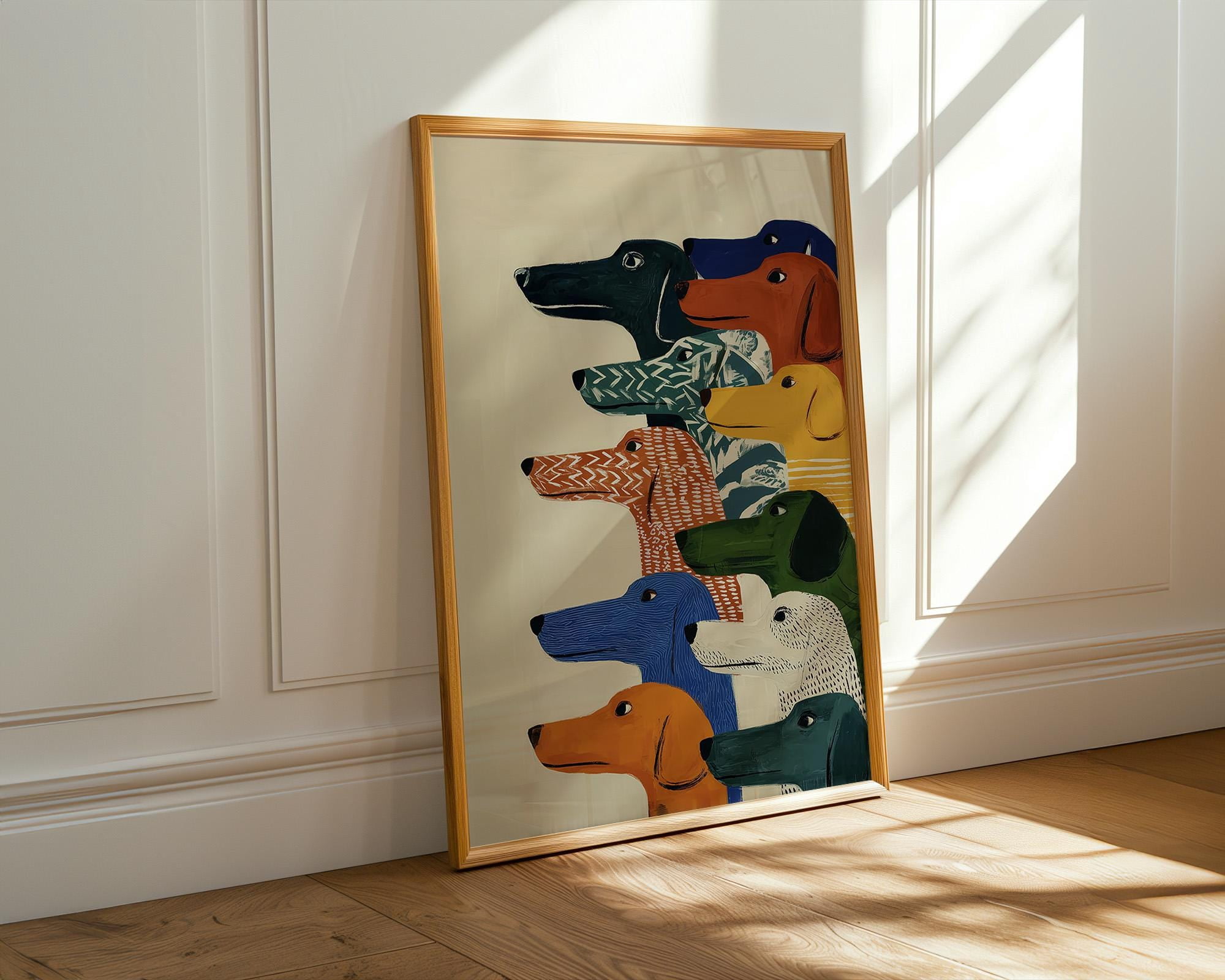 Colourful Dog Line Up Print Bold Minimalist Animal Illustration Poster ...