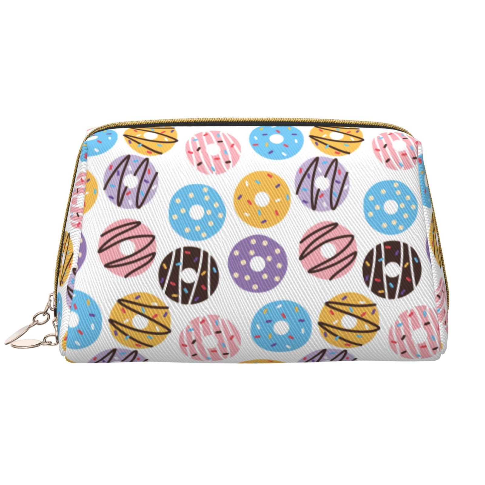 Colourful Donut Doodle Print Makeup Bag, Large Capacity Cosmetic Bag ...