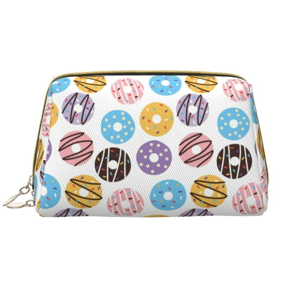 Colourful Donut Doodle Print Makeup Bag, Large Capacity Cosmetic Bag ...