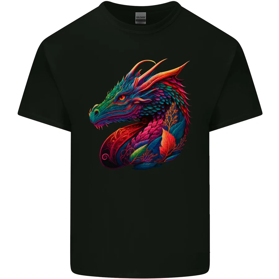 Colourful Dragon Fantasy Mythical Creature Flying Graphic Cotton Shirt ...