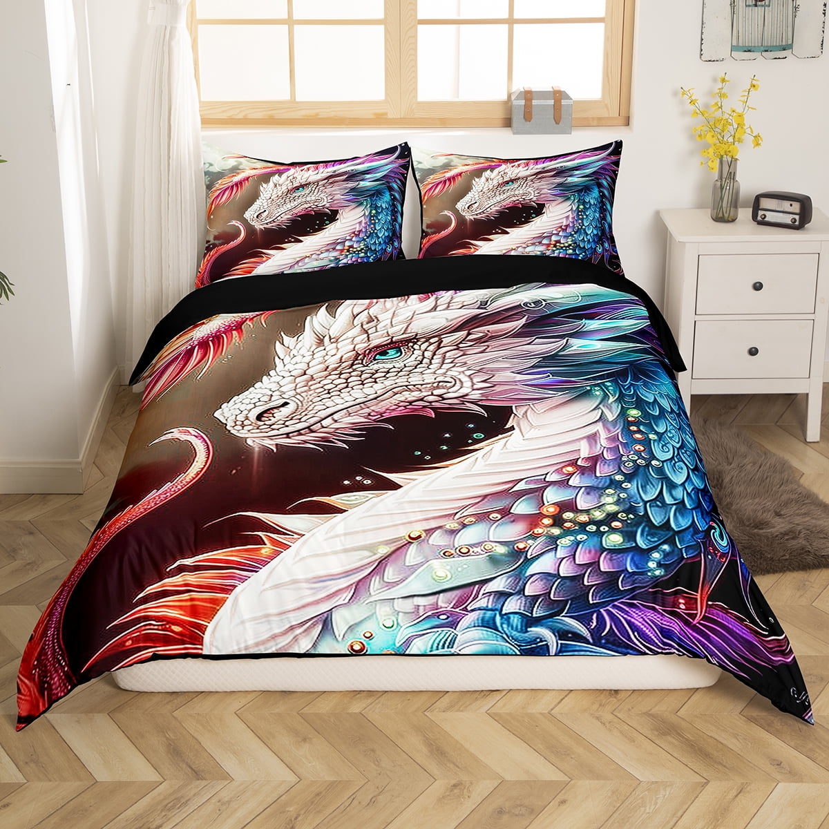 Colourful Dragon Full Bedding Sets for Girls,Vintage Gothic Comforter ...