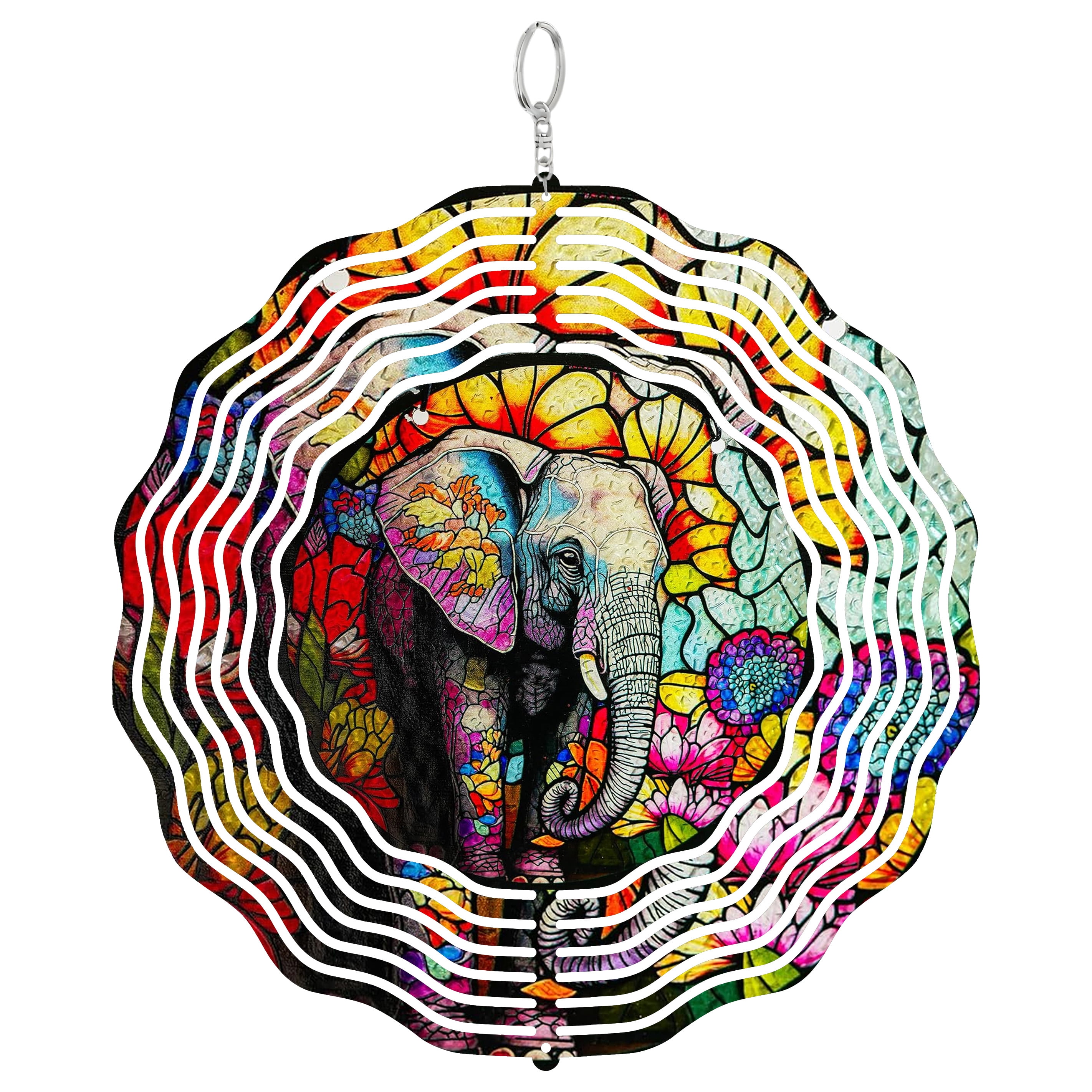 Colourful Elephants Metal Wind Spinner, Kinetic Round Garden Panel ...