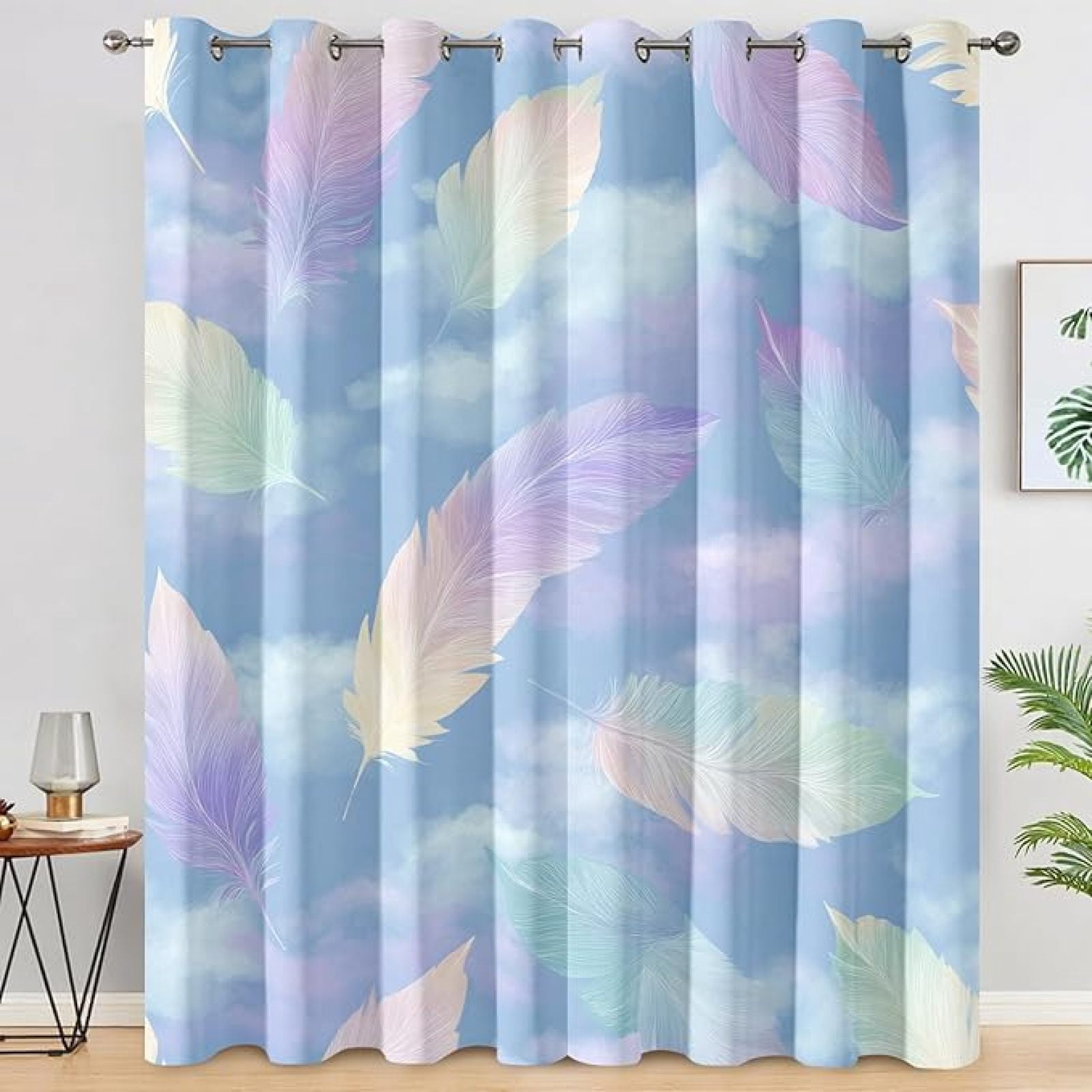 Colourful Feather Curtains for Living Room, Thermal Insulated Girls ...
