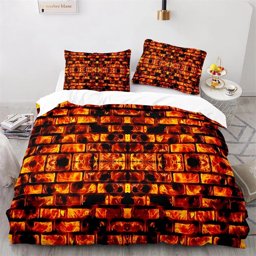 Colourful Fire Duvet Cover Set Cool Blue Orange Gre Fire Pattern ...