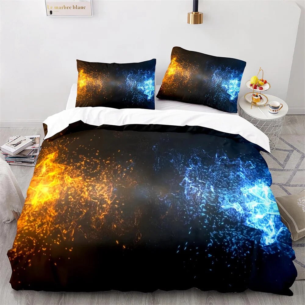 Colourful Fire Duvet Cover Set Cool Blue Orange Green Fire Pattern ...
