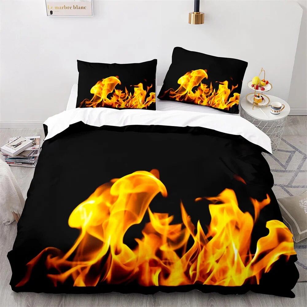Colourful Fire Duvet Cover Set Cool Blue Orange Green Fire Pattern ...
