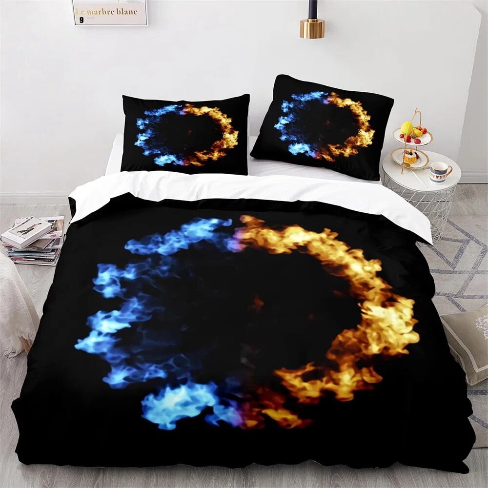 Colourful Fire Duvet Cover Set Cool Blue Orange Green Fire Pattern ...